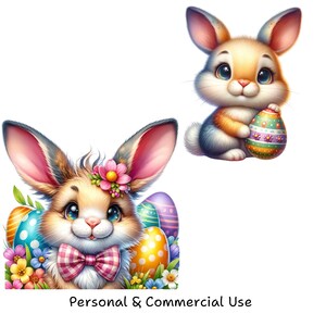 Cute Easter Bunny Digital Clipart, Pastel Easter Eggs Basket, Spring ...