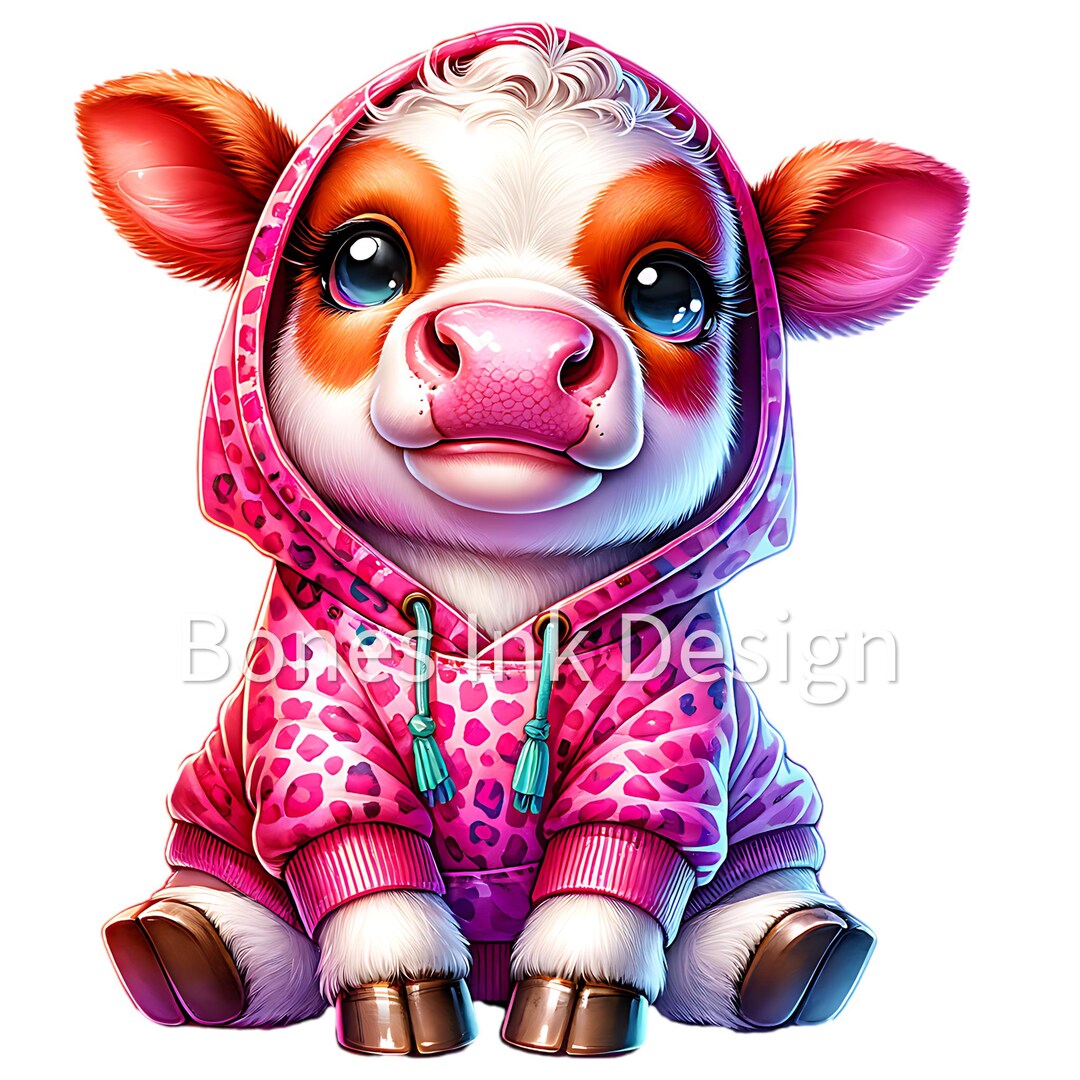 Adorable Cartoon Calf in Pink Hoodie - Playful Clipart With Transparent ...