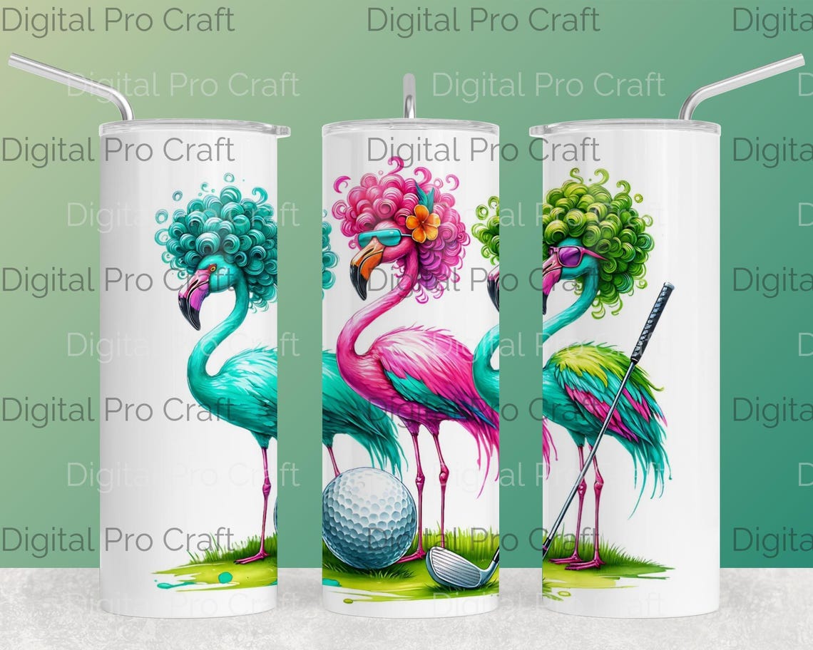 Golf Flamingo PNG, Cute Flamingo PNG Sublimation, Three Crazy Flamingos ...