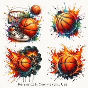 Watercolor Basketball Splash Art PNG, Digital Download, Vibrant Sports ...