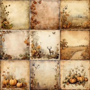 Autumn Vintage Backgrounds Digital, Fall Square Papers, Pumpkins ...