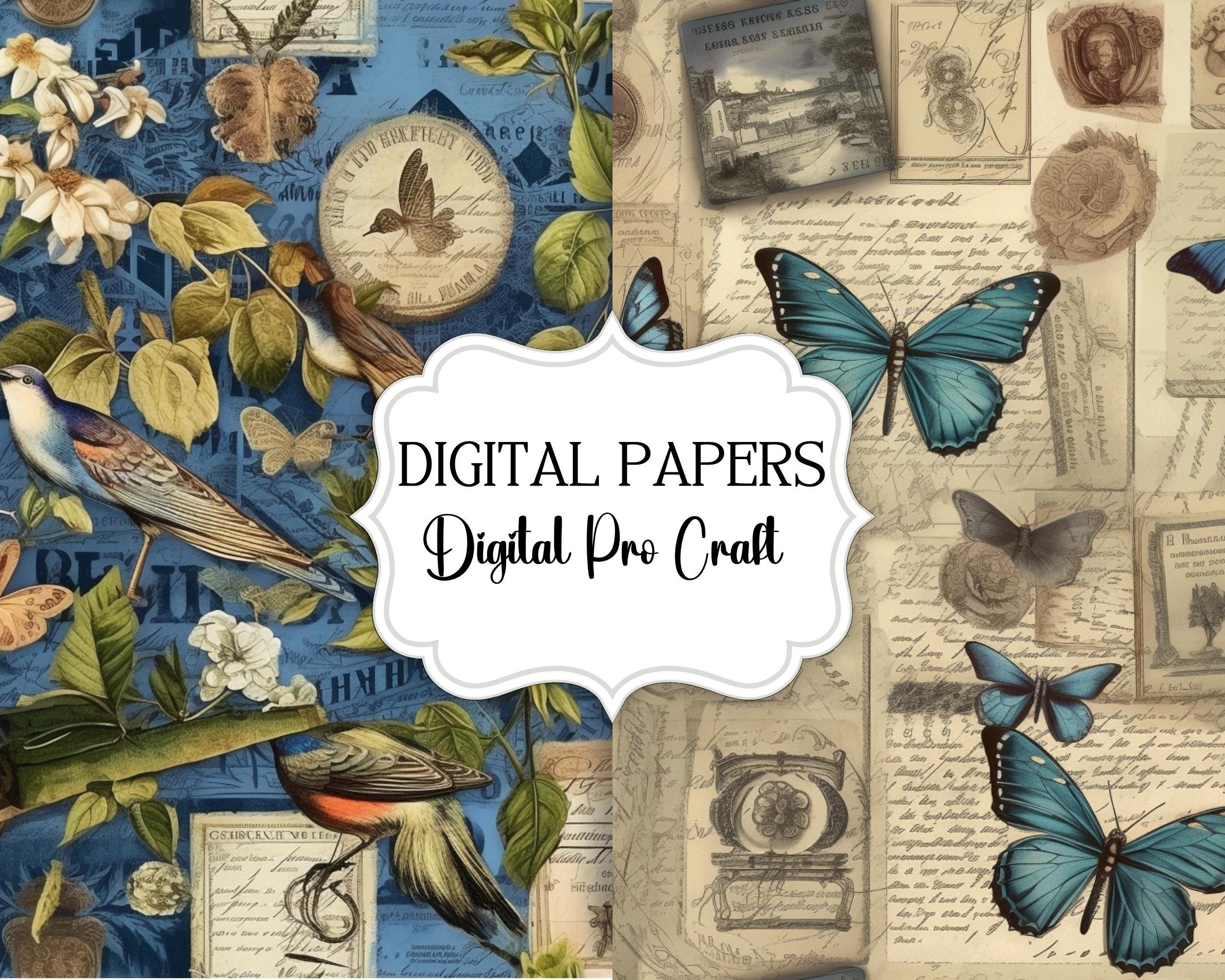 Set of 10 Vintage Blue Ephemera Digital Paper Pack-instant Download ...