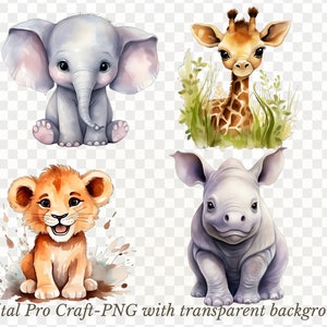 12 Watercolor Safari Baby Animals Clipart-commercial Use,transparent ...