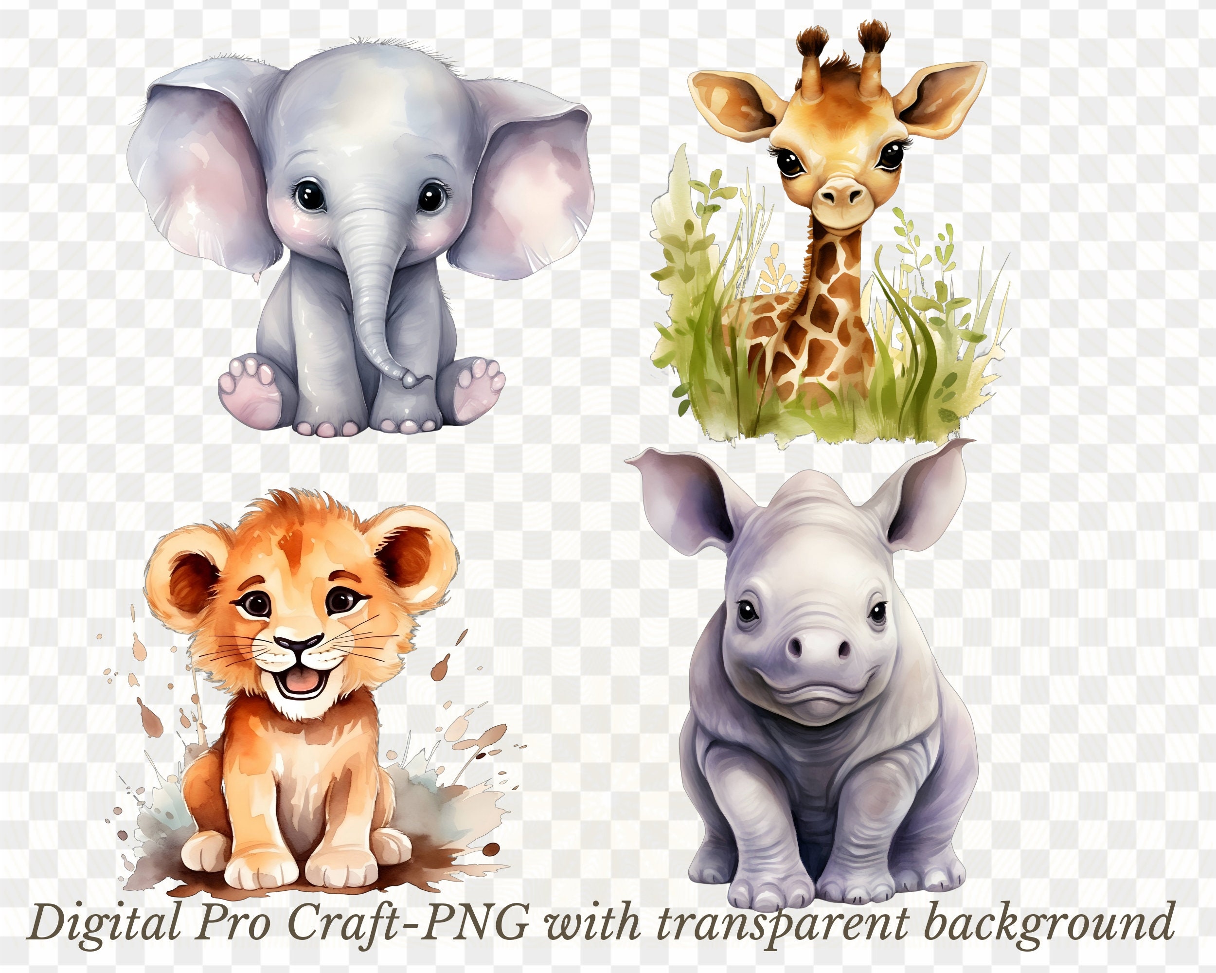 12 Watercolor Safari Baby Animals Clipart-commercial - Etsy