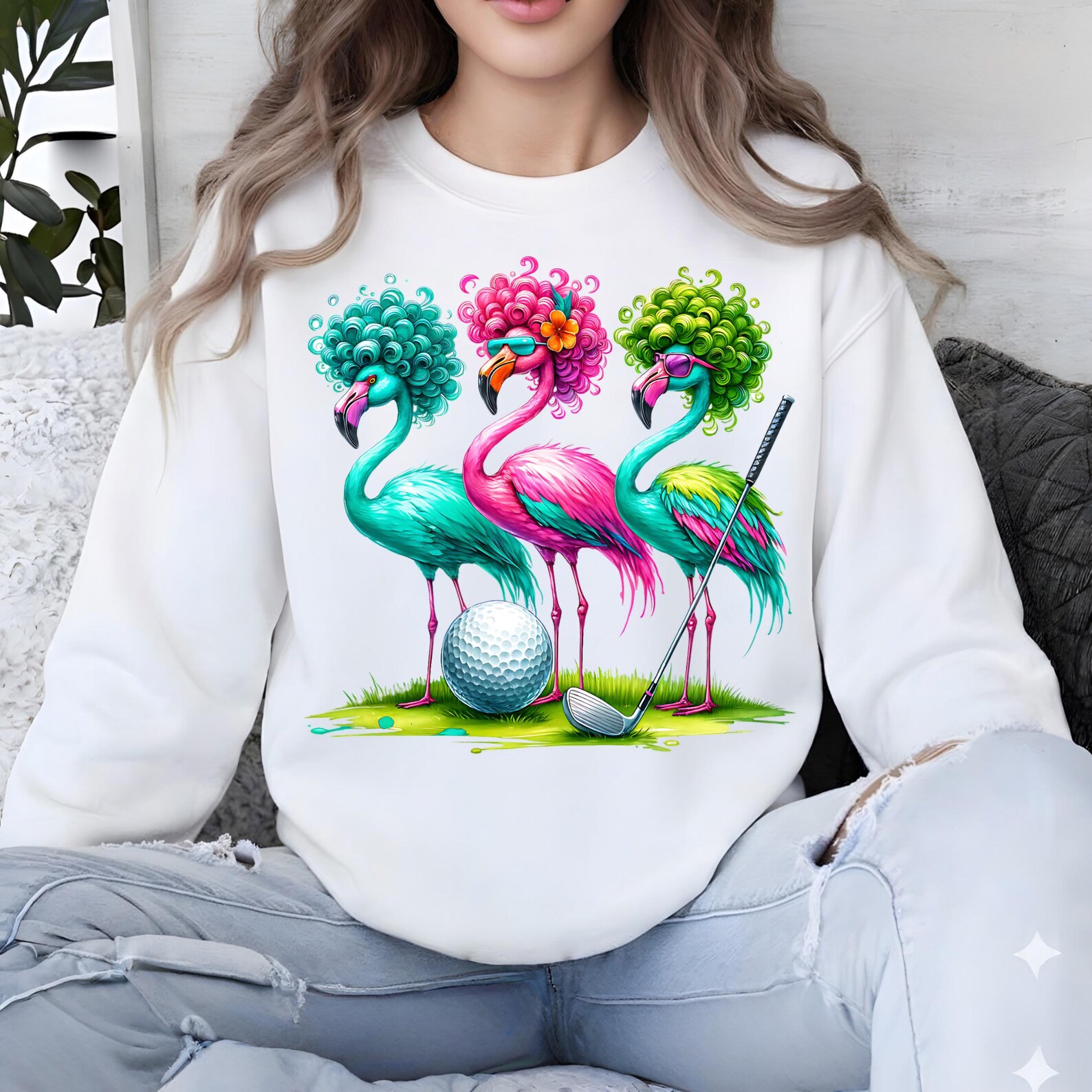 Golf Flamingo PNG, Cute Flamingo PNG Sublimation, Three Crazy Flamingos ...