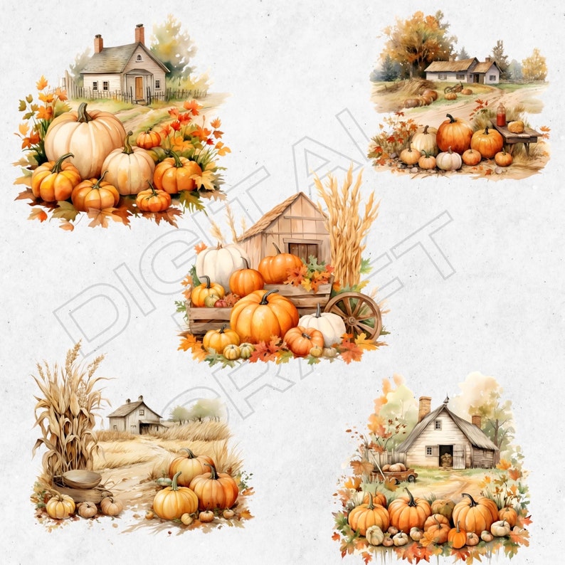 Cottagecore Autumn Clipart Bundle, Fall Pumpkins Digital Art, Rustic ...