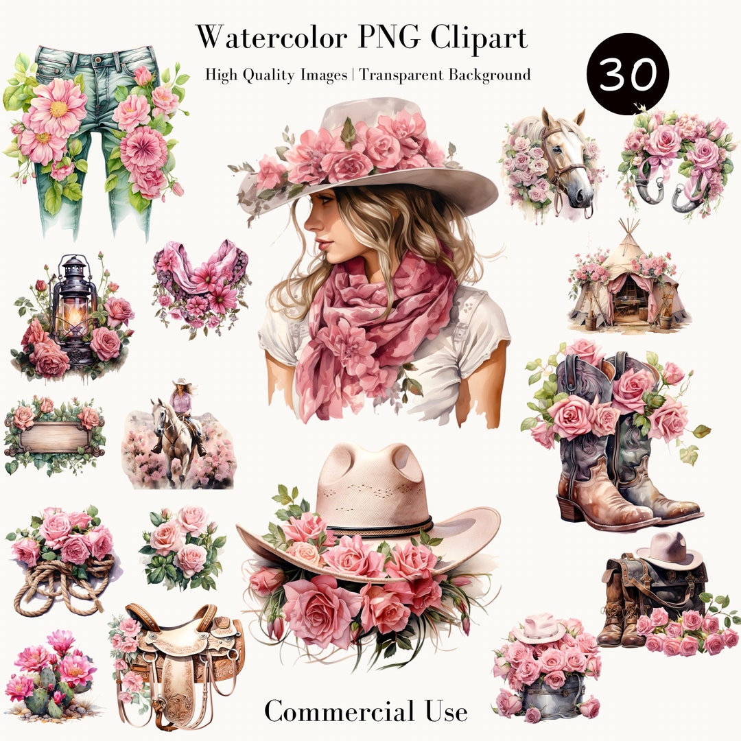 Pink Western Clipart – PNG Cowgirl, Wild West Life, Scrapbook Art ...