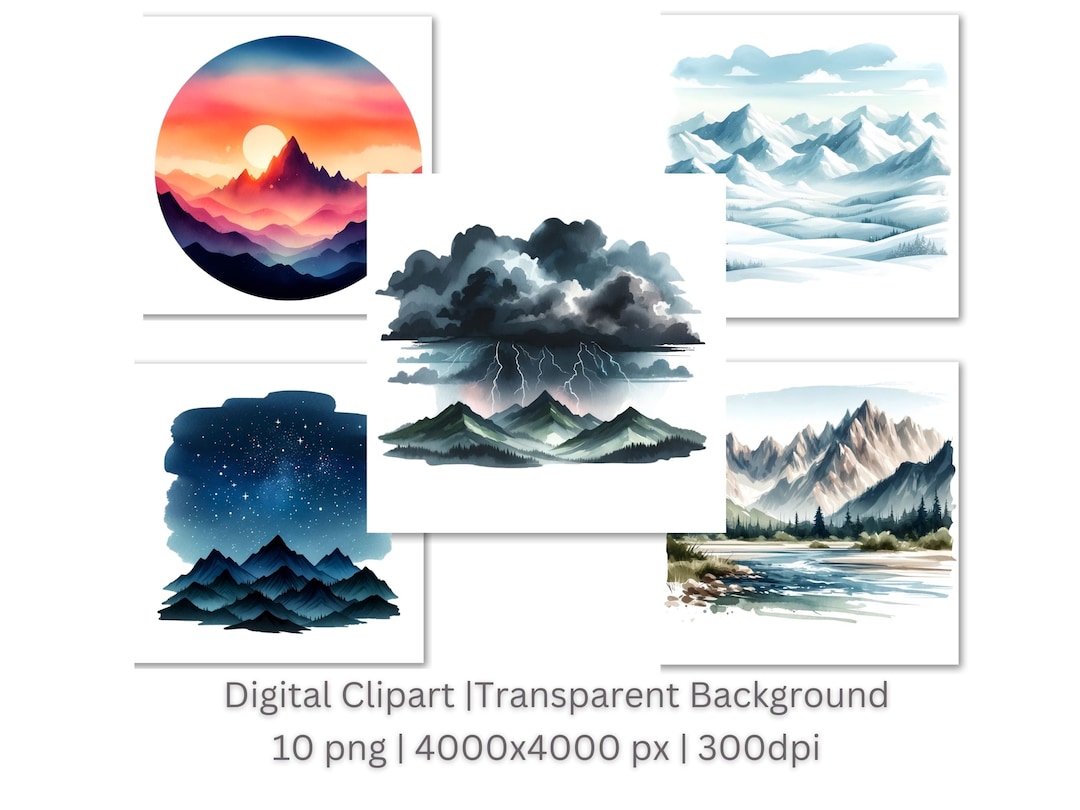 Scenic Mountain Landscape Clipart, Majestic Mountain Range View ...