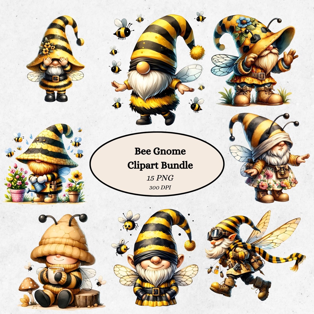Bee Gnome Clipart Bundle, Digital Download, Spring Bee Graphics, Cute ...