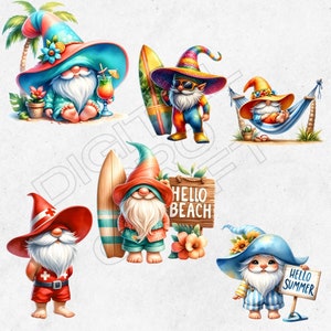 Summer Gnome Clipart Bundle, Beach Garden Gnomes, Surfing Gnomes ...