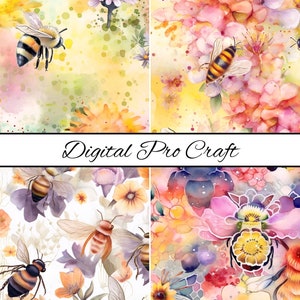 Honey Bee Digital Paper, Seamless Patterns, Watercolor Bee Backgrounds ...