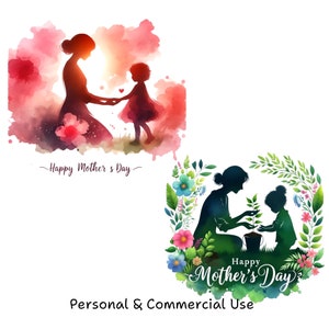 Mother's Day Watercolor Clipart, Digital PNG, Floral Heart Frame With ...
