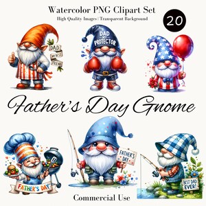Father's Day Gnome Clipart Set, Watercolor PNG, Digital Download ...
