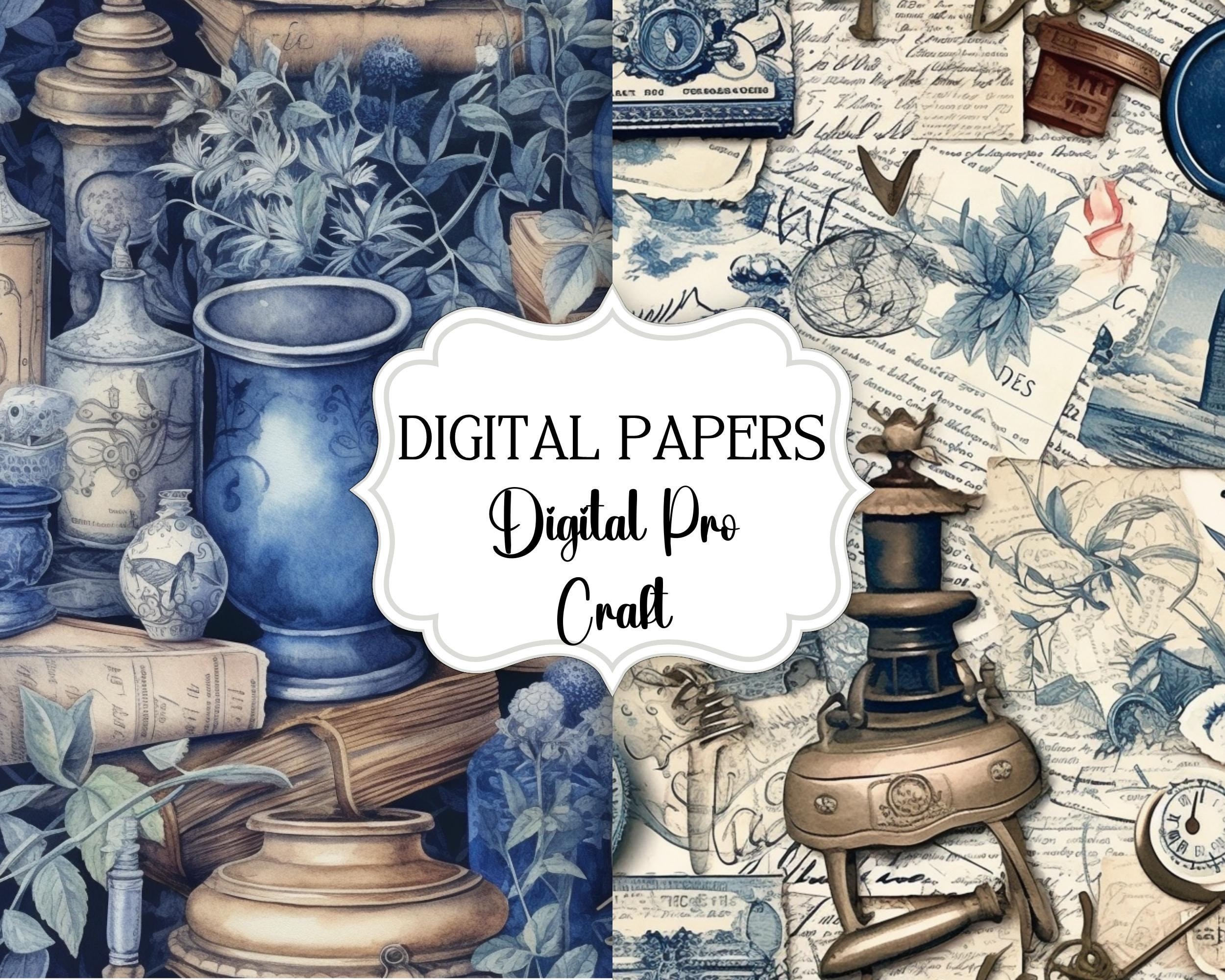 Set of 10 Vintage Blue Ephemera Digital Paper Pack-instant Download ...