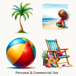 Watercolor Beach Day Collection Clipart - 18 PNG Beach Illustrations ...