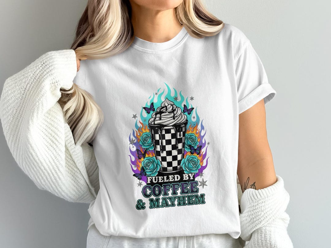 Fueled by Coffee Clipart, Mayhem Png, Racer Checkered Coffee Cup ...
