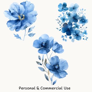 Blue Abstract Floral Watercolor Clipart Set, High Quality PNG, Digital ...