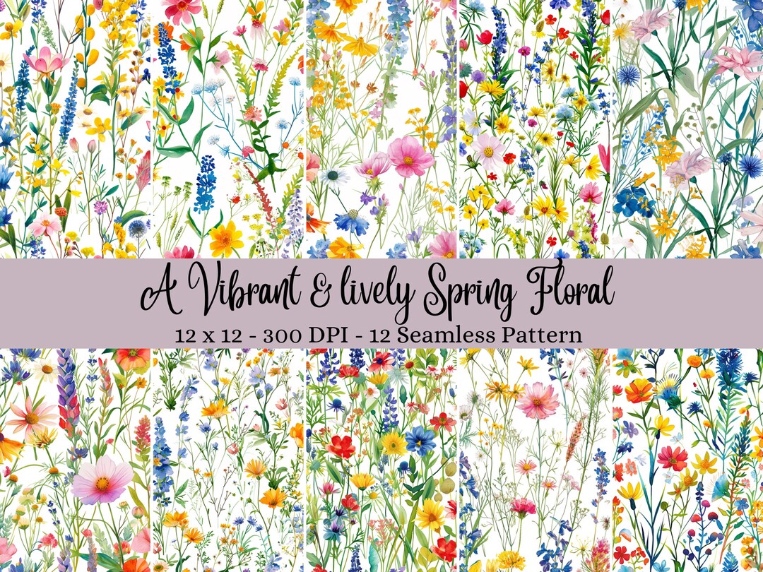 Vibrant Spring Floral Patterns, Digital Download, Seamless Background ...