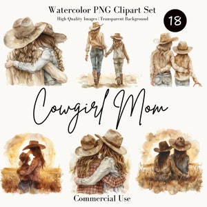 Watercolor Cowgirl Mom and Daughter Clipart - Western Mother’s Day ...