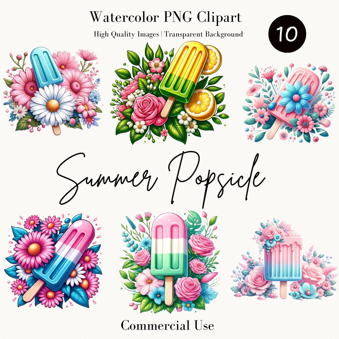 Summer Popsicle Watercolor PNG Clipart, 10 High Quality Images,instant ...