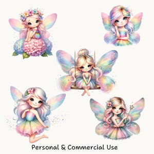 Rainbow Fairy Watercolor Clipart, Cute Fairy Digital Art, Fairy PNG ...