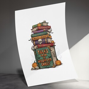 Haunted Books Clipart Png, Halloween Bookshelf, Spooky Skulls Pumpkins ...