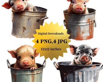 Pig Watercolor Clipart Cute Pig in Bucket Baby Pig Piglet PNG ...
