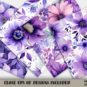 Purple Floral Digital Paper - SEAMLESS - Purple Watercolor Flower ...