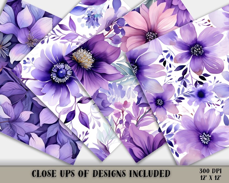 Purple Floral Digital Paper SEAMLESS Purple Watercolor - Etsy