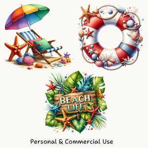 Watercolor Nautical Collection Clipart: Beach, Ocean, Travel Themes ...