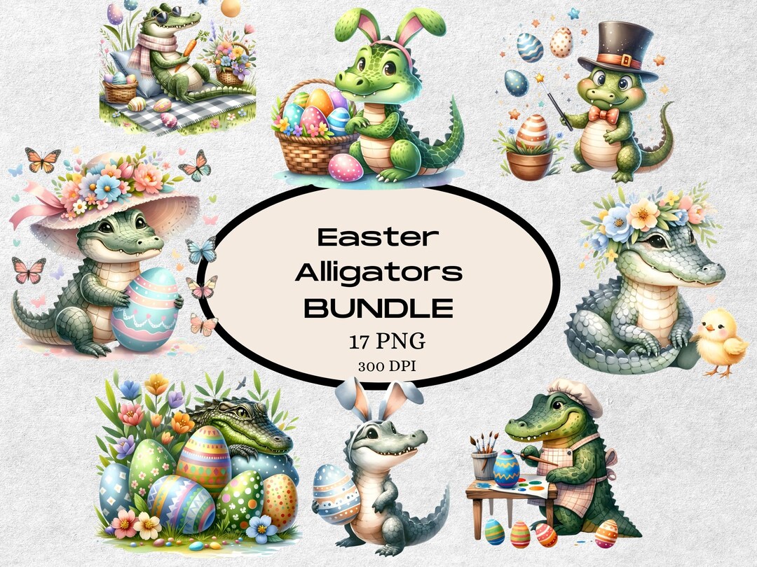 Cute Easter Alligators Digital Bundle, Watercolor Clipart, Spring Graphics,printable PNG , Kids ...