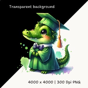 Graduation Alligator Clipart,watercolor Png,cute Graduate Alligator ...