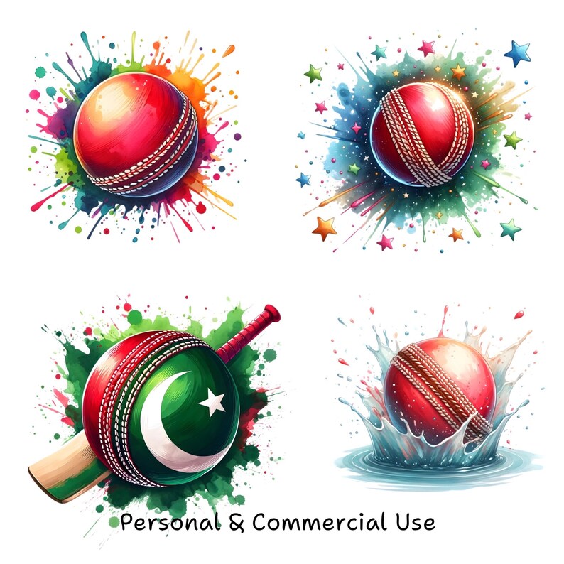 Colorful Cricket Ball Cliparts, Vibrant Watercolor Sports Illustrations ...