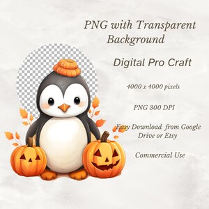 Autumn Cute Penguin Watercolor Clipart, Fall Animal Clipart PNG, Kids ...