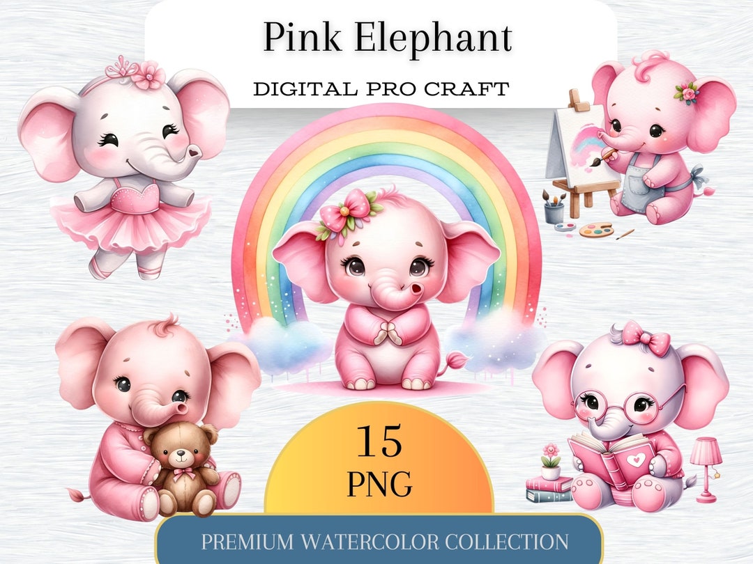 Cute Pink Elephant Clipart, Elephants PNG, Baby Shower Clipart, Nursery ...