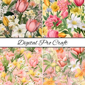 Spring Floral Medley Digital Paper - Watercolor Flower Backgrounds - 12 ...