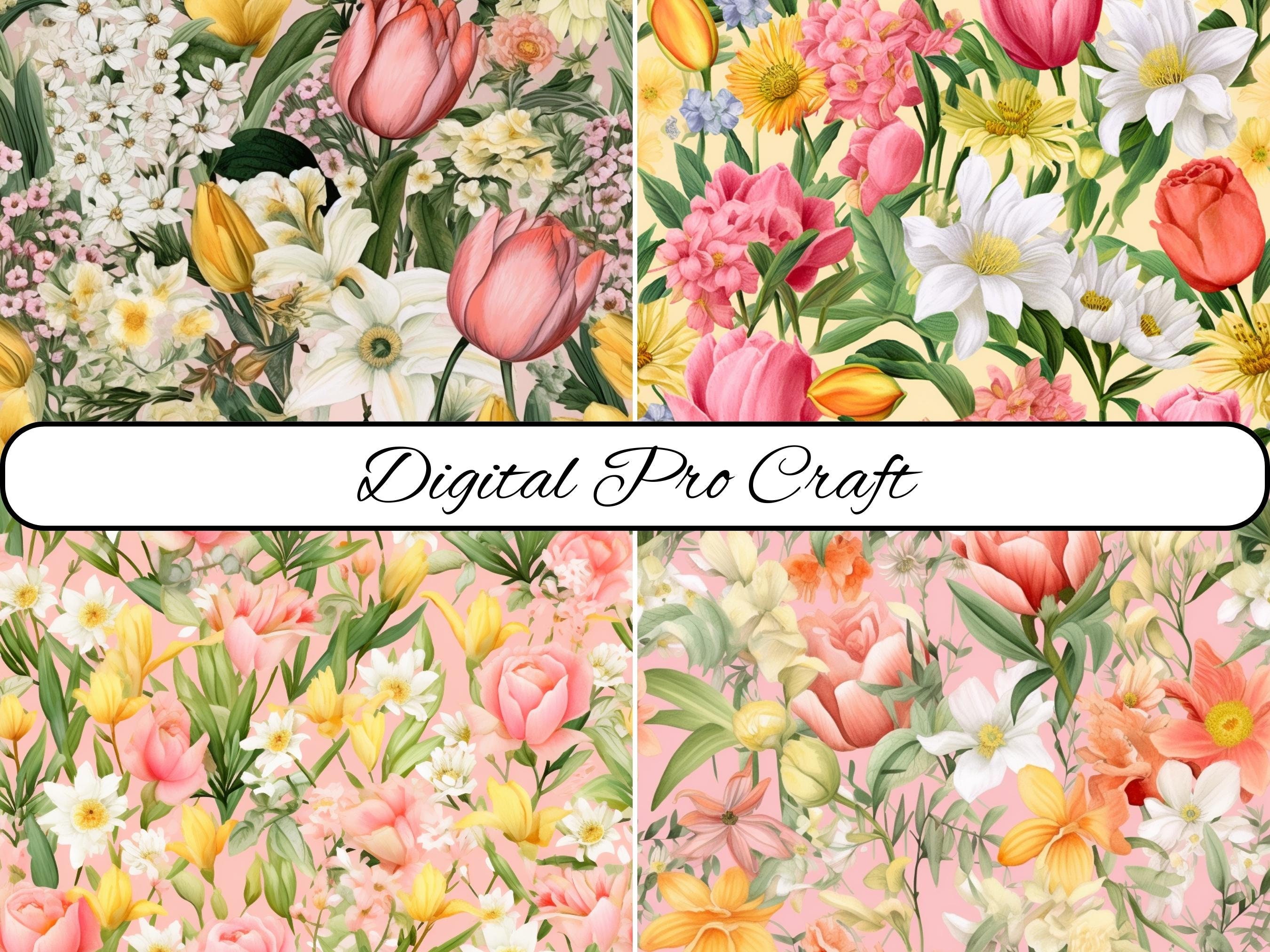 Spring Floral Medley Digital Paper - Watercolor Flower Backgrounds - 12 ...