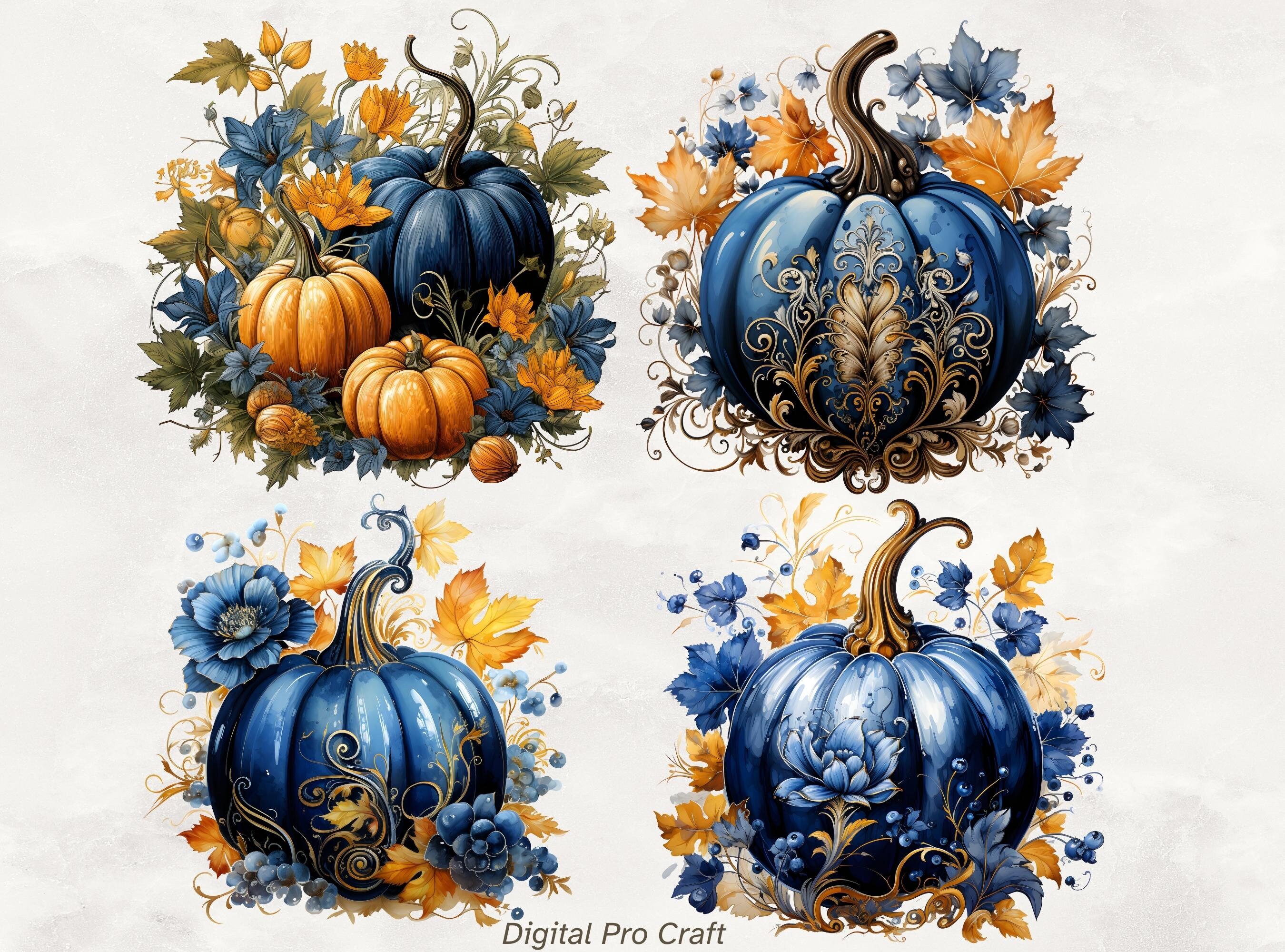 Watercolor Blue Pumpkin Clipart, Halloween Pumpkin Clipart, High ...