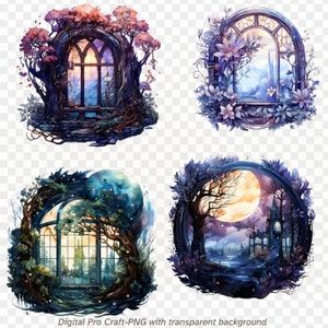 Night Window Watercolor Clipart Fairy Window Clipart, Mystical Window ...