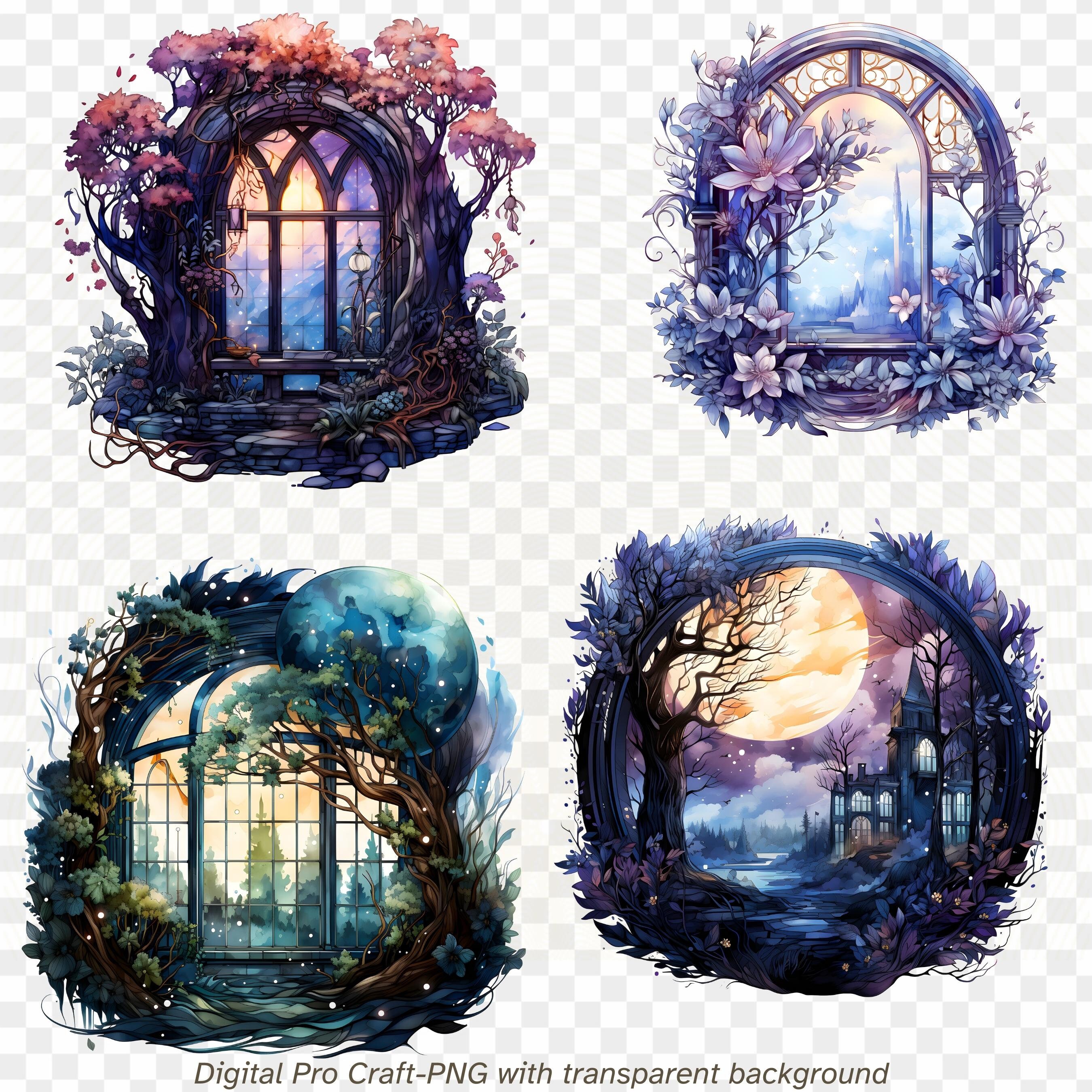 Night Window Watercolor Clipart Fairy Window Clipart Mystical - Etsy