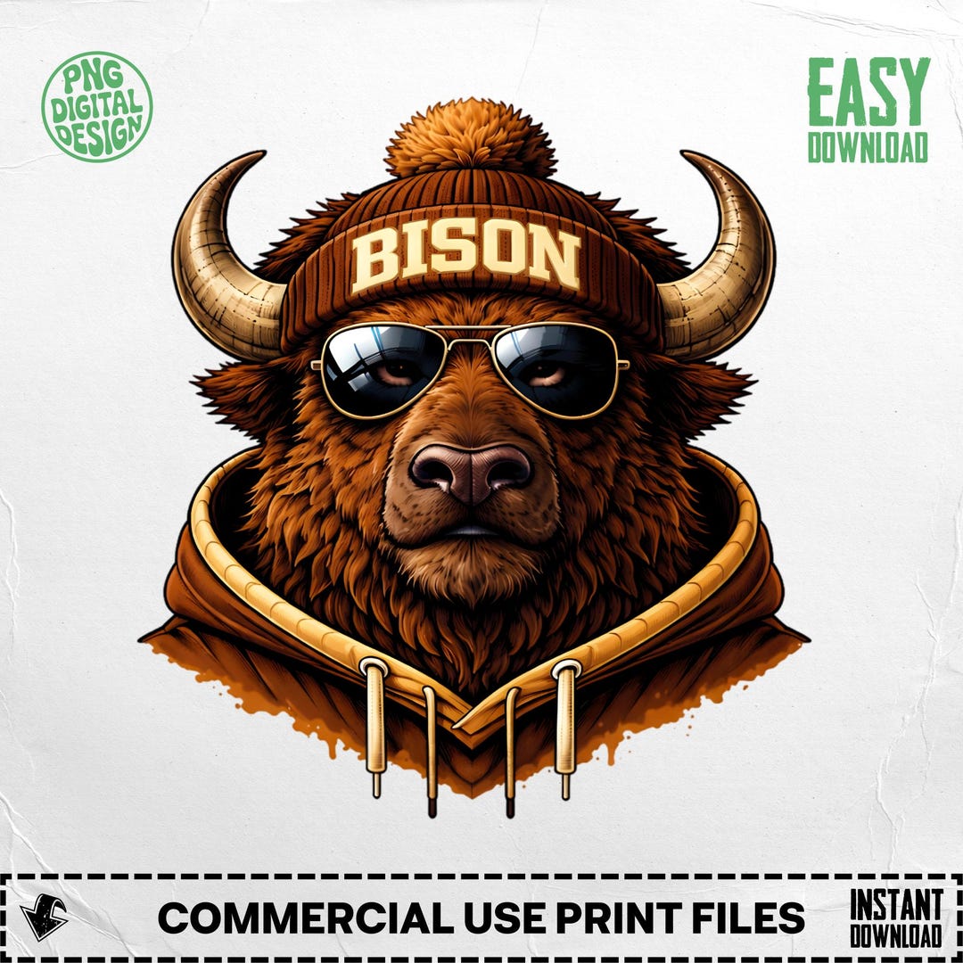 Trendy Bison Mascot Png, Sport Team Design, Sublimation, DTF Transfer ...