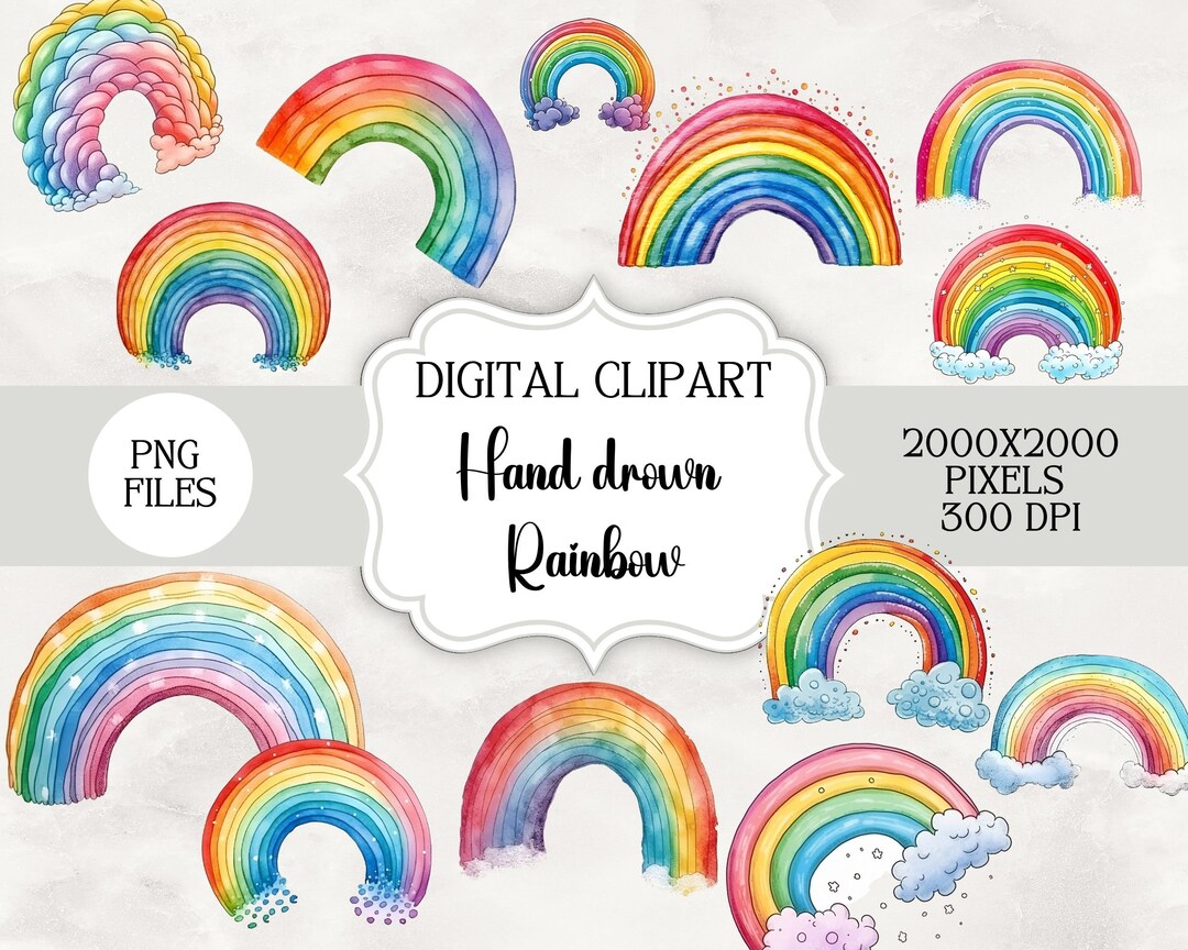 Hand Drawing Rainbow Clipart Pack | Baby Shower Clip Art | Transparent ...