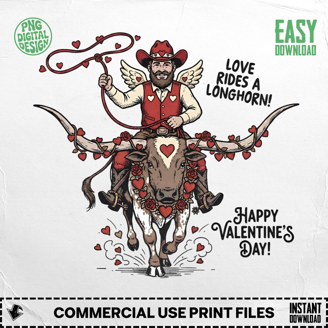 Cowboy Longhorn Valentine Png, Funny Valentines Digital, Western ...