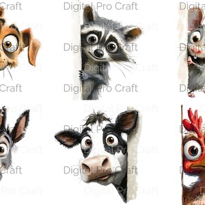 Quirky Animals Peeking Around Corner Clipart - Humorous Whimsical ...