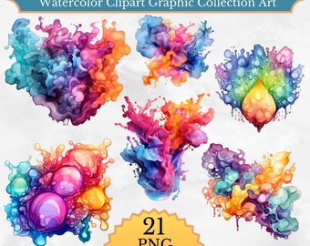 Watercolor Color Splash Clipart PNG Paint Splatter Clipart - Etsy