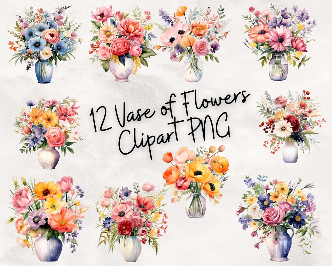 12 Vase of Flowers Clipart - High Quality PNG - Digital Download - Card ...