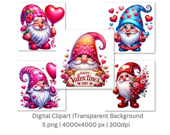 Valentines Gnome Clipart Bundle, Valentines Clipart, Valentines Png ...