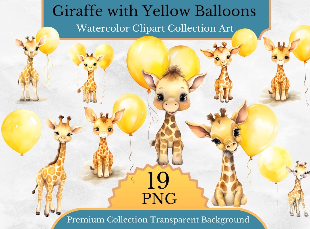 19 Baby Giraffe With Yellow Balloon Clipart Images in PNG Format - Etsy