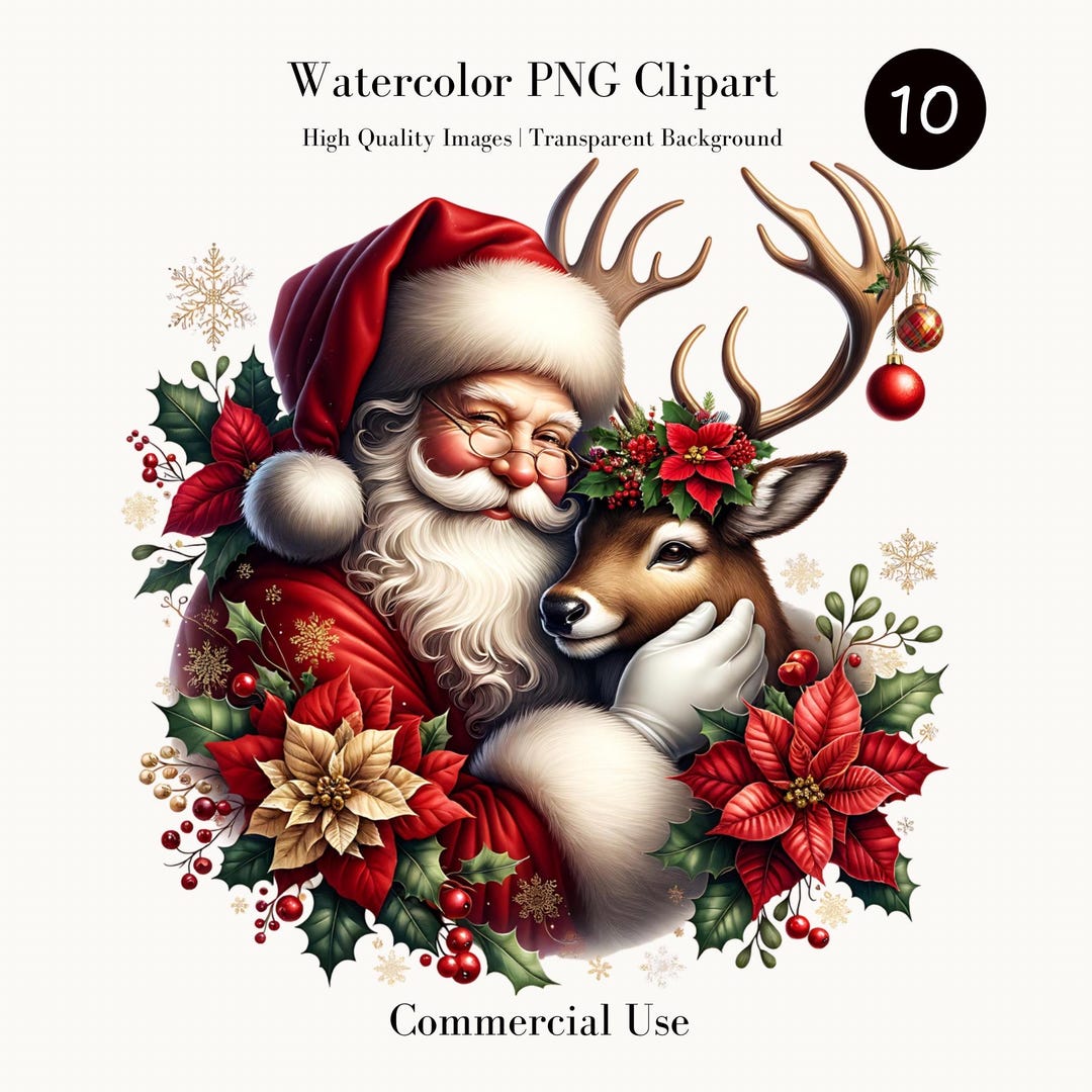 Xmas Santa Claus Clipart Bundle, Santa Claus and Reindeer Png Bundle ...