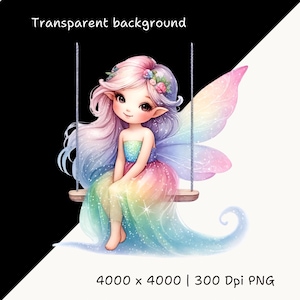 Rainbow Fairy Watercolor Clipart, Cute Fairy Digital Art, Fairy PNG ...